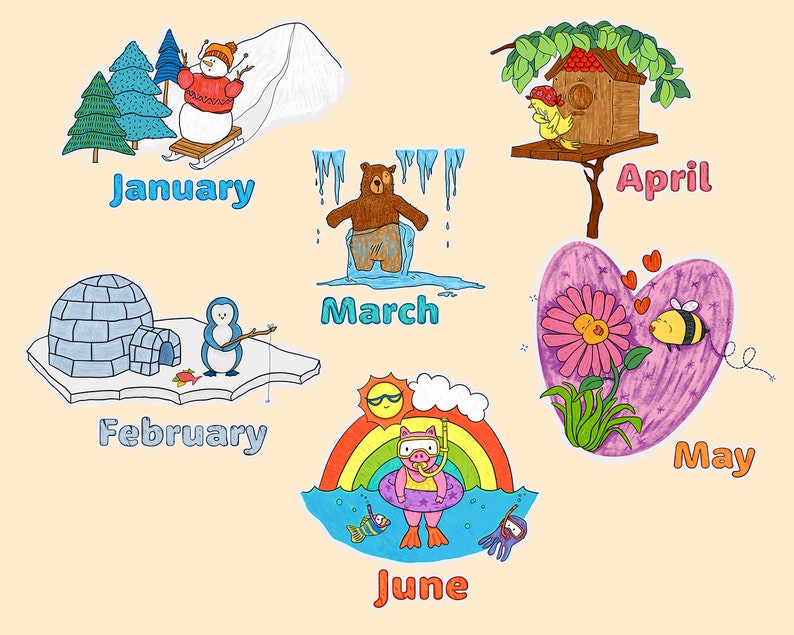 Month Clipart Set / Graphics Bundle / PNG Files / Stickers for Kid ...
