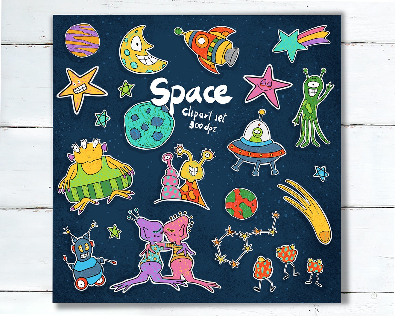 Space Clipart Set / Graphics Bundle / PNG Files / Stickers for Kid ...