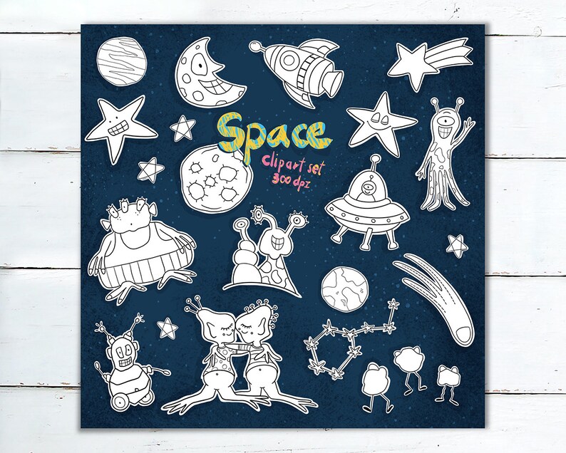 Space Clipart Set / Graphics Bundle / PNG Files / Stickers for Kid ...