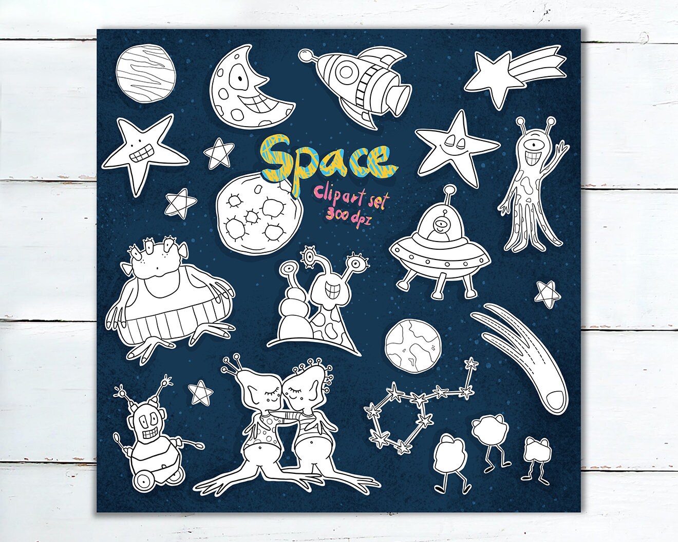 Space Clipart Set / Graphics Bundle / PNG Files / Stickers for Kid ...