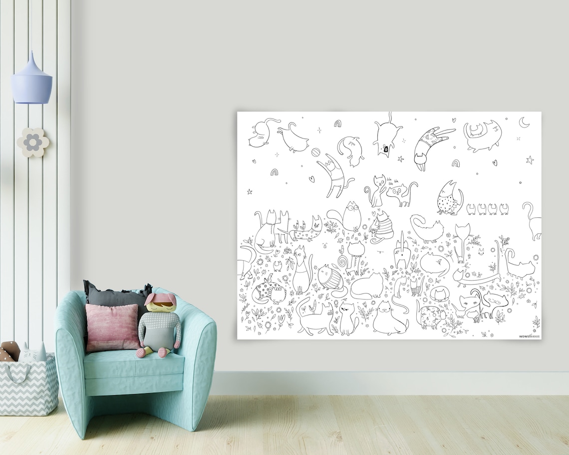 Giant Coloring Poster / Cat Coloring / Creative Coloring Page / Large ...
