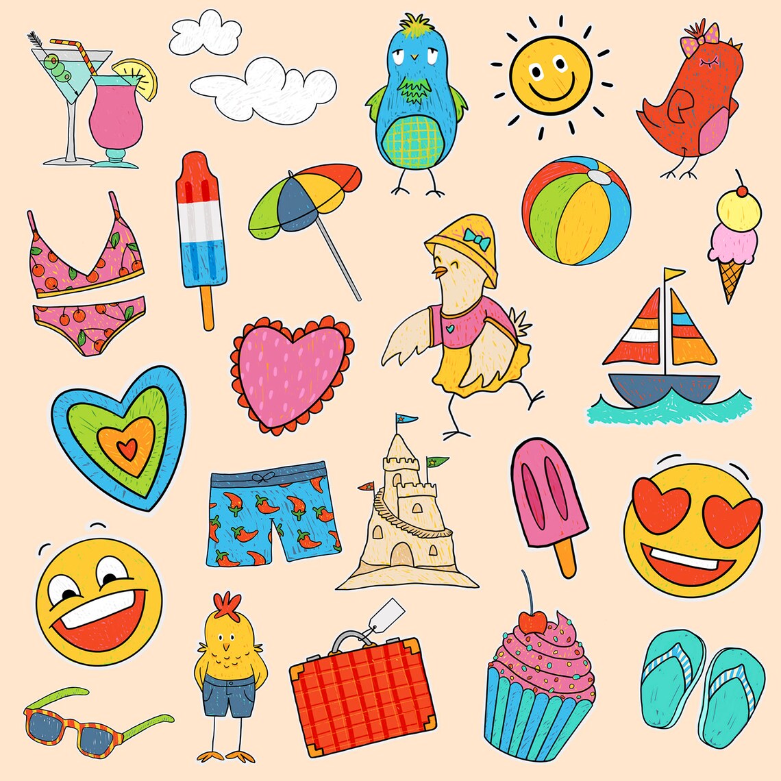 Summer Clipart Set / Graphics Bundle / PNG Files / Stickers for Kid ...