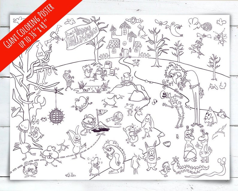 Giant Coloring Poster / Creative Coloring Page / Halloween Coloring ...