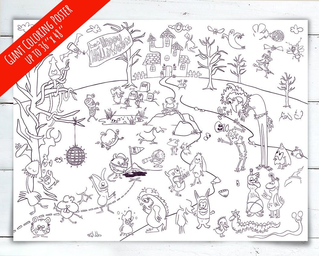 Giant Coloring Poster / Creative Coloring Page / Halloween Coloring ...