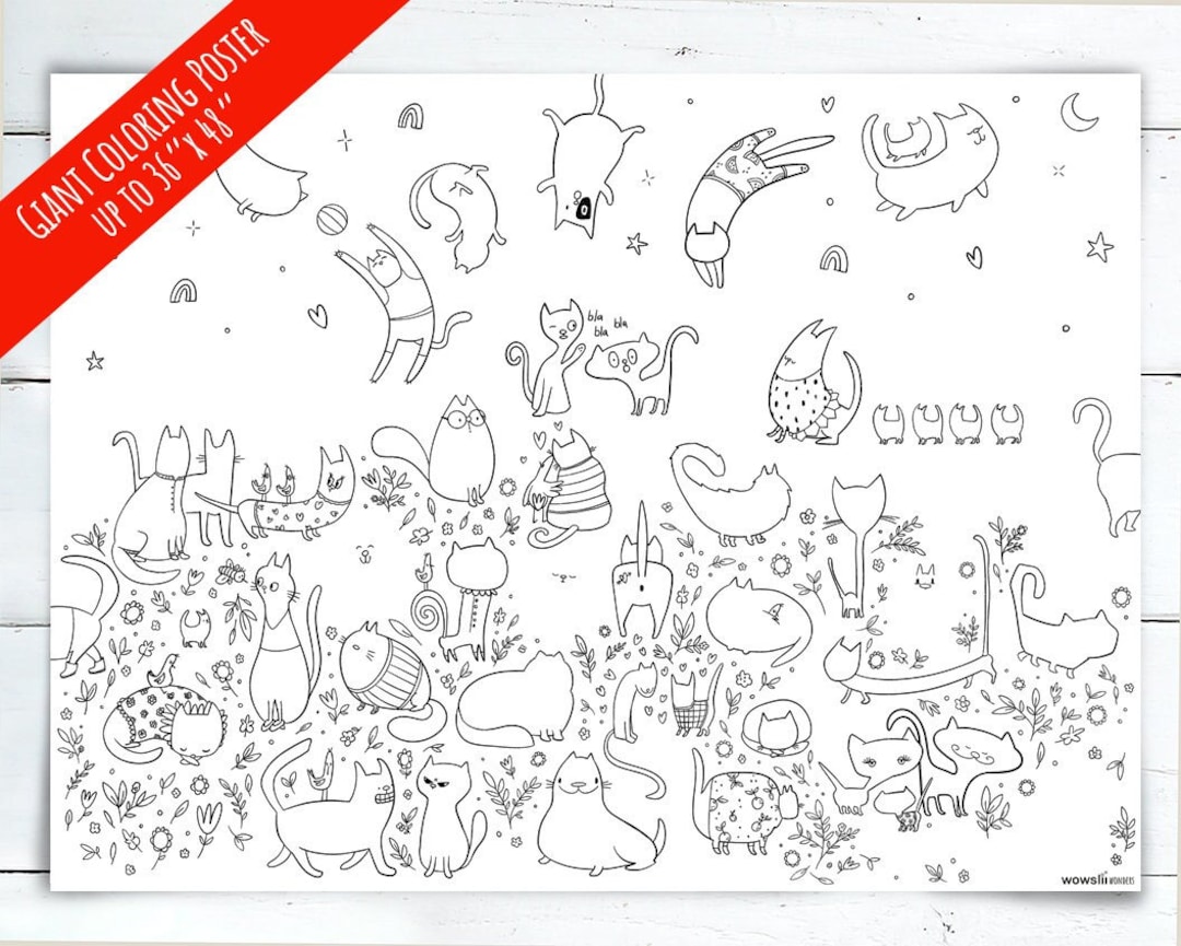 Giant Coloring Poster / Cat Coloring / Creative Coloring Page / Large ...