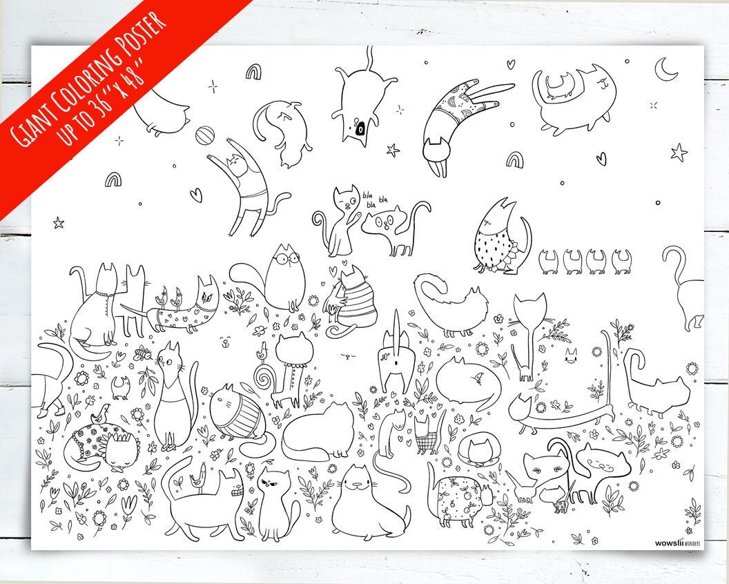 Giant Coloring Poster / Cat Coloring / Creative Coloring Page / Large ...