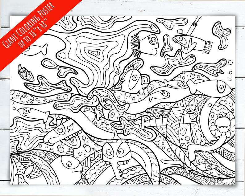 Giant Coloring Poster / Fish Coloring / Creative Coloring Page / Large ...