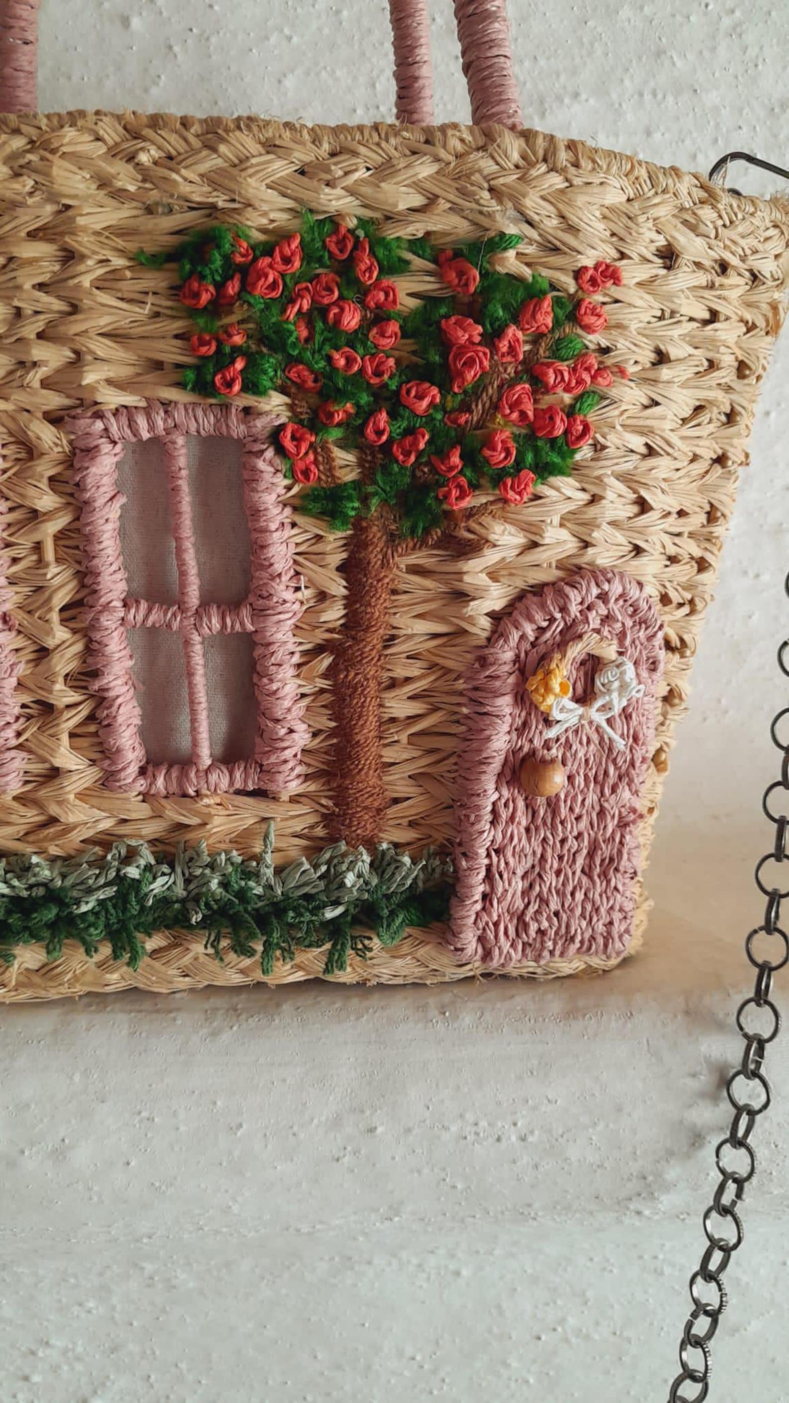 Wicker Bag, %100 Handcrafted, Unique Design, House Shaped Bag, Straw ...