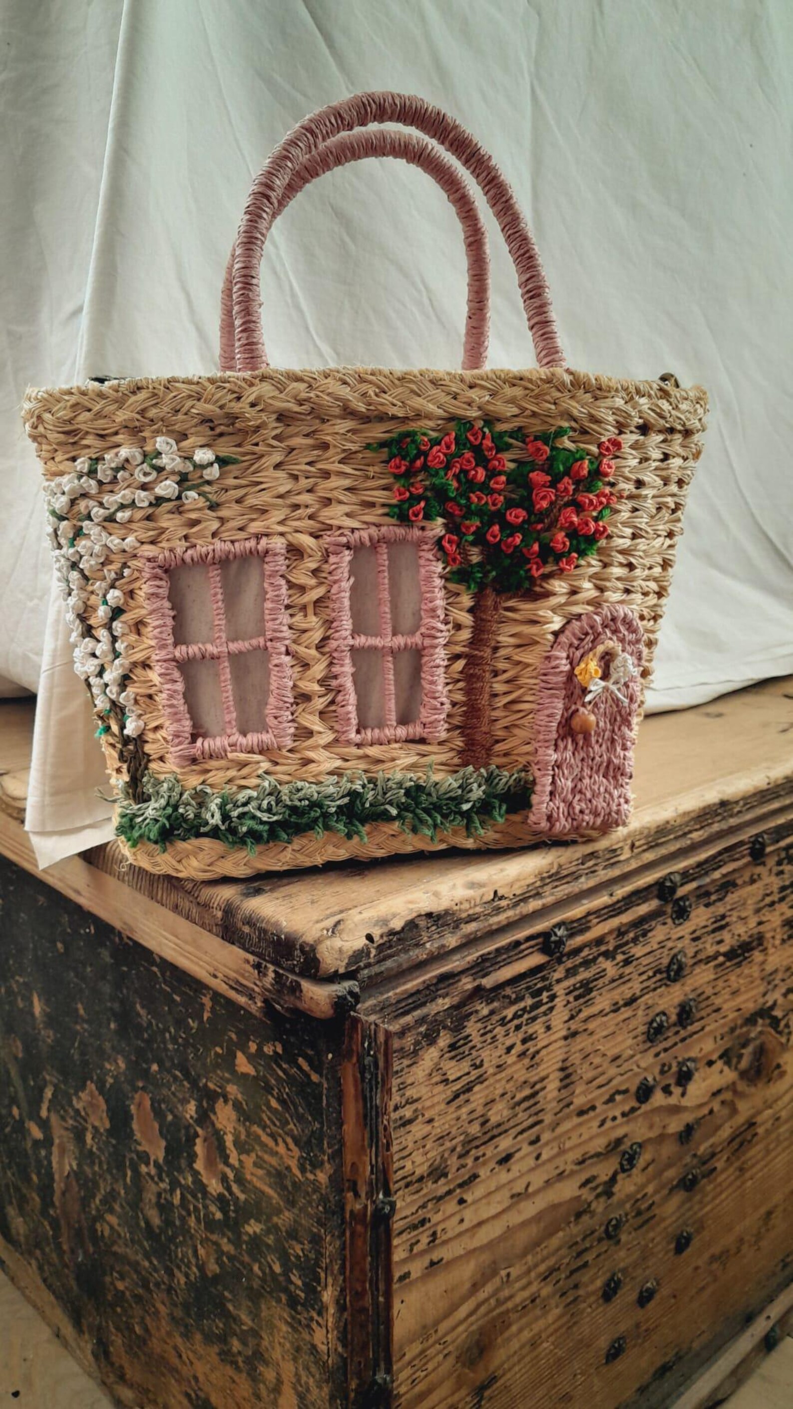 Wicker Bag, %100 Handcrafted, Unique Design, House Shaped Bag, Straw ...