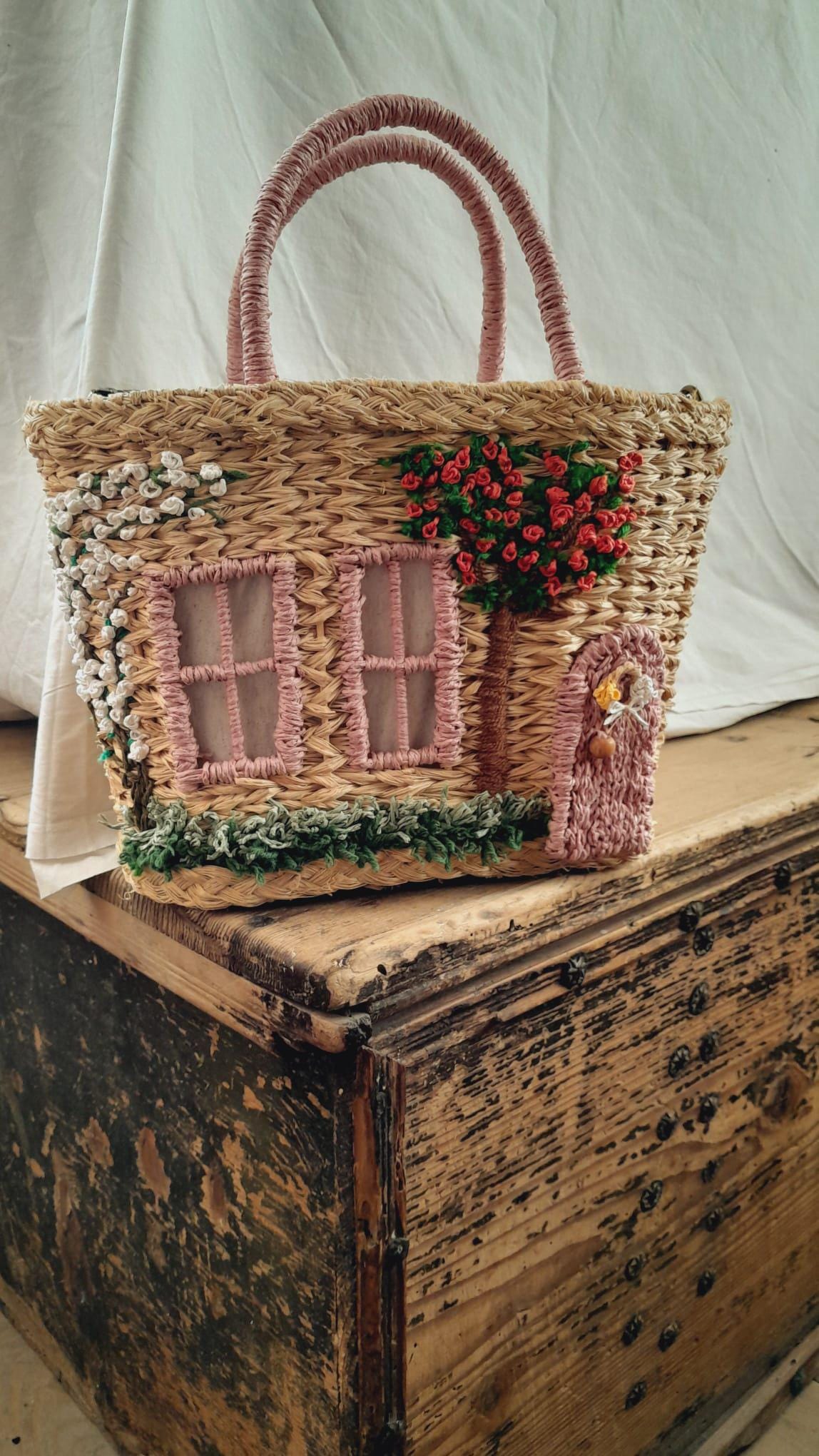 Wicker Bag, %100 Handcrafted, Unique Design, House Shaped Bag, Straw ...