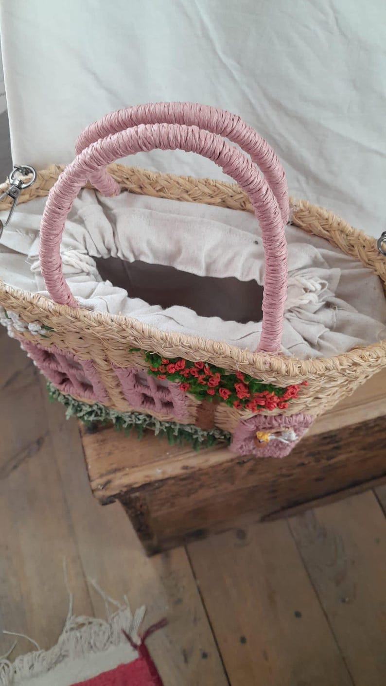 Handmade Embroidered Wicker House Bag, Cottagecore Straw Purse Rafia ...