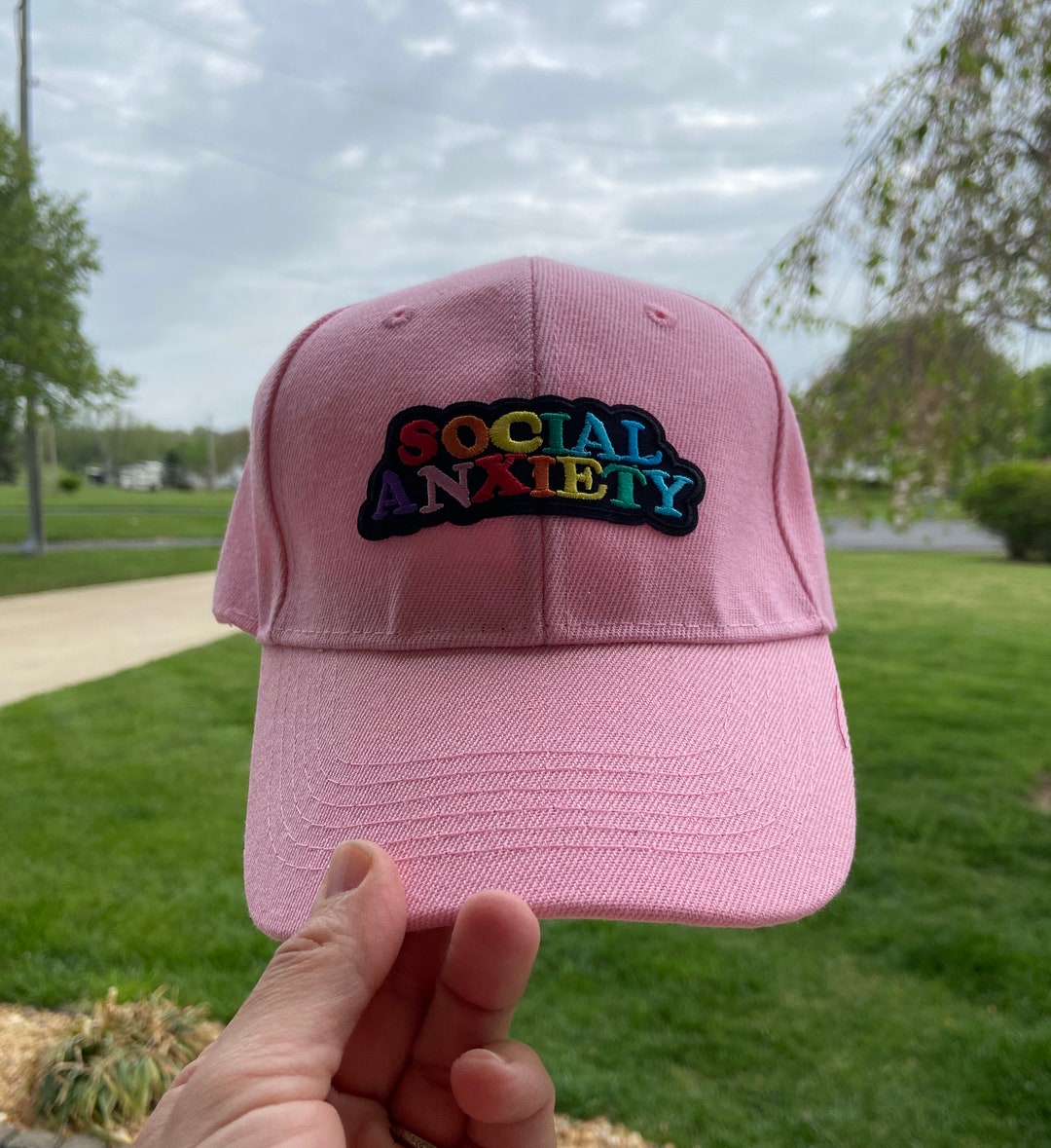 Social Anxiety Pink Embroidered Patch Iron on Baseball Cap Hat Unisex ...