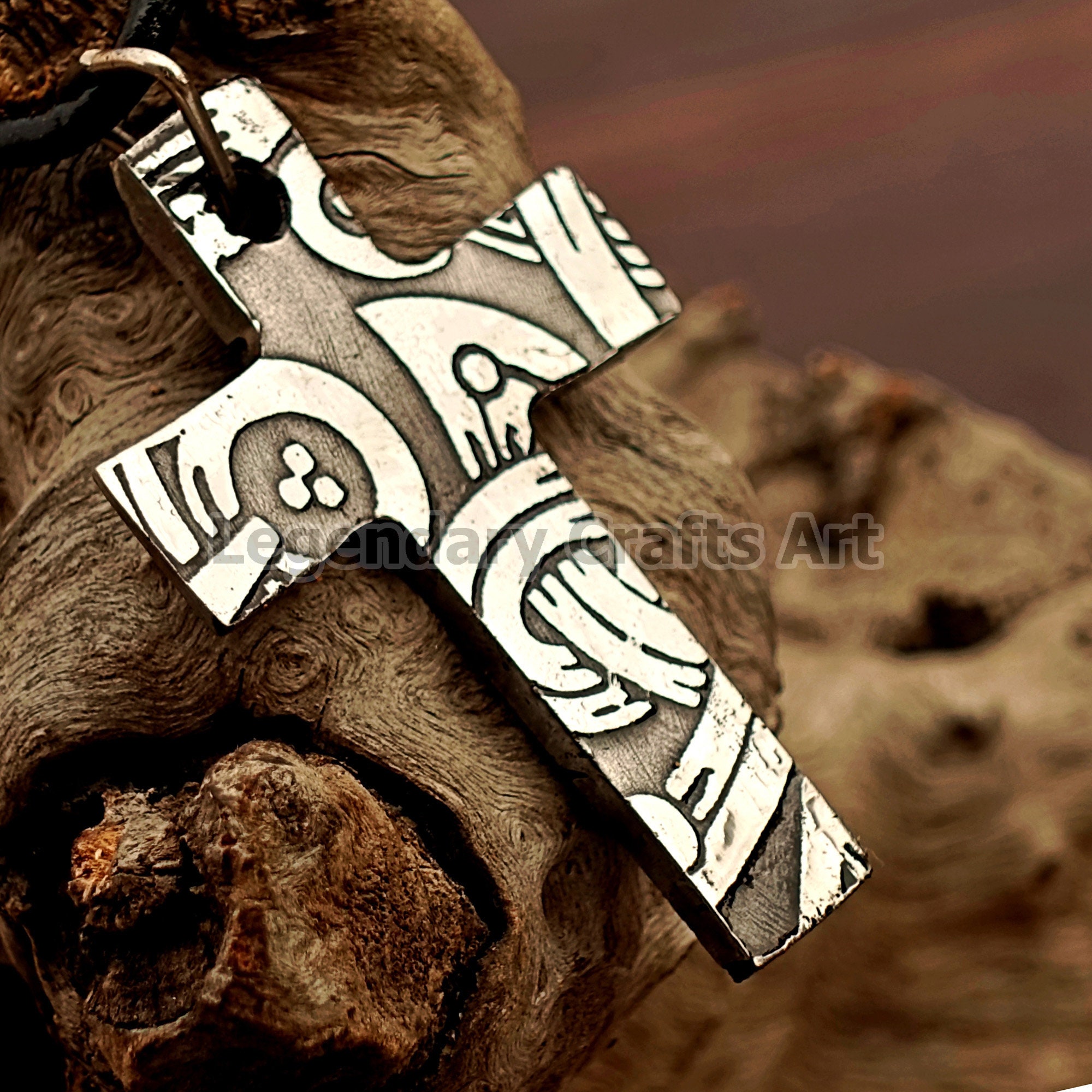 Hand Crafted Damascus Steel Men Christian Necklace, Strength Pendant ...