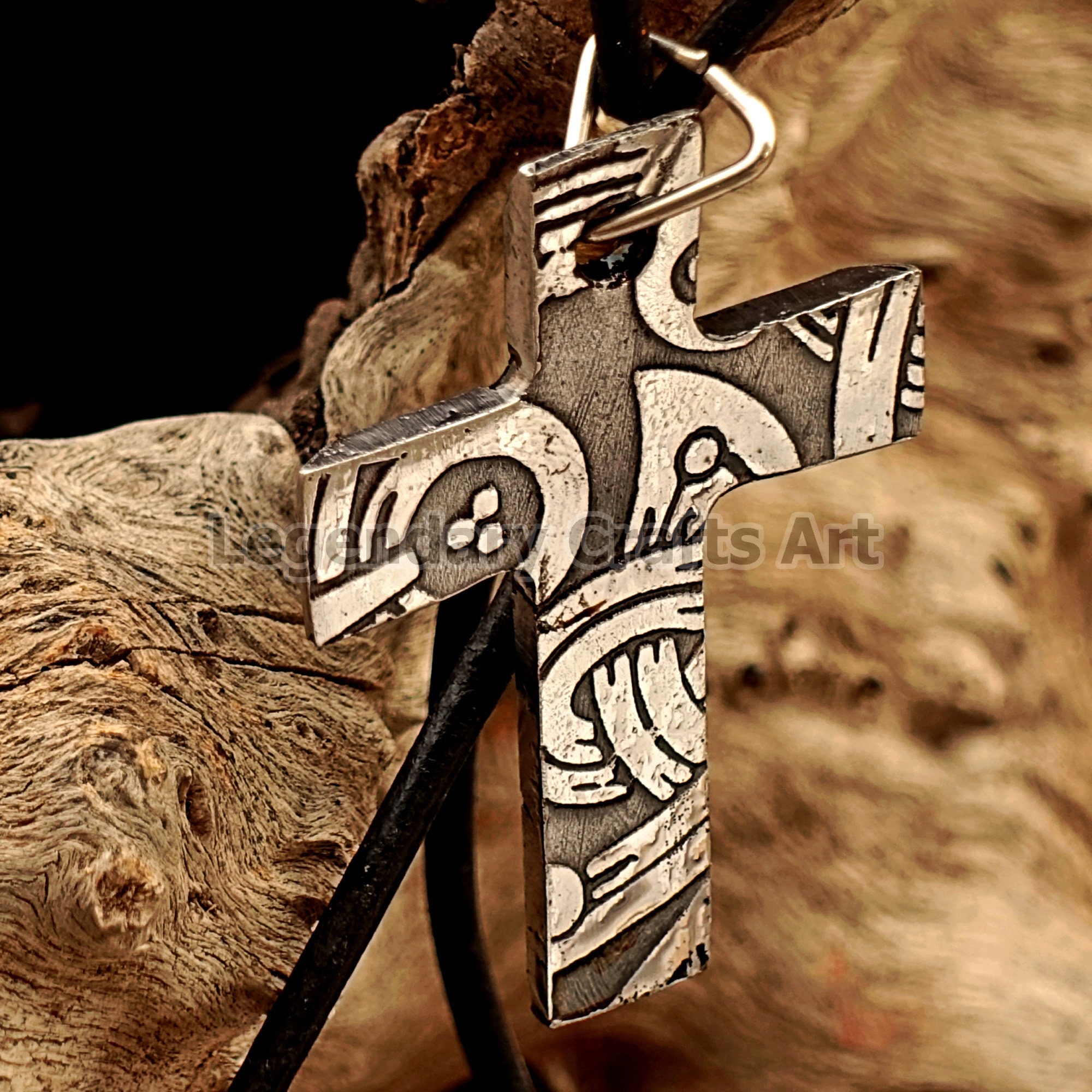 Hand Crafted Damascus Steel Men Christian Necklace, Strength Pendant ...