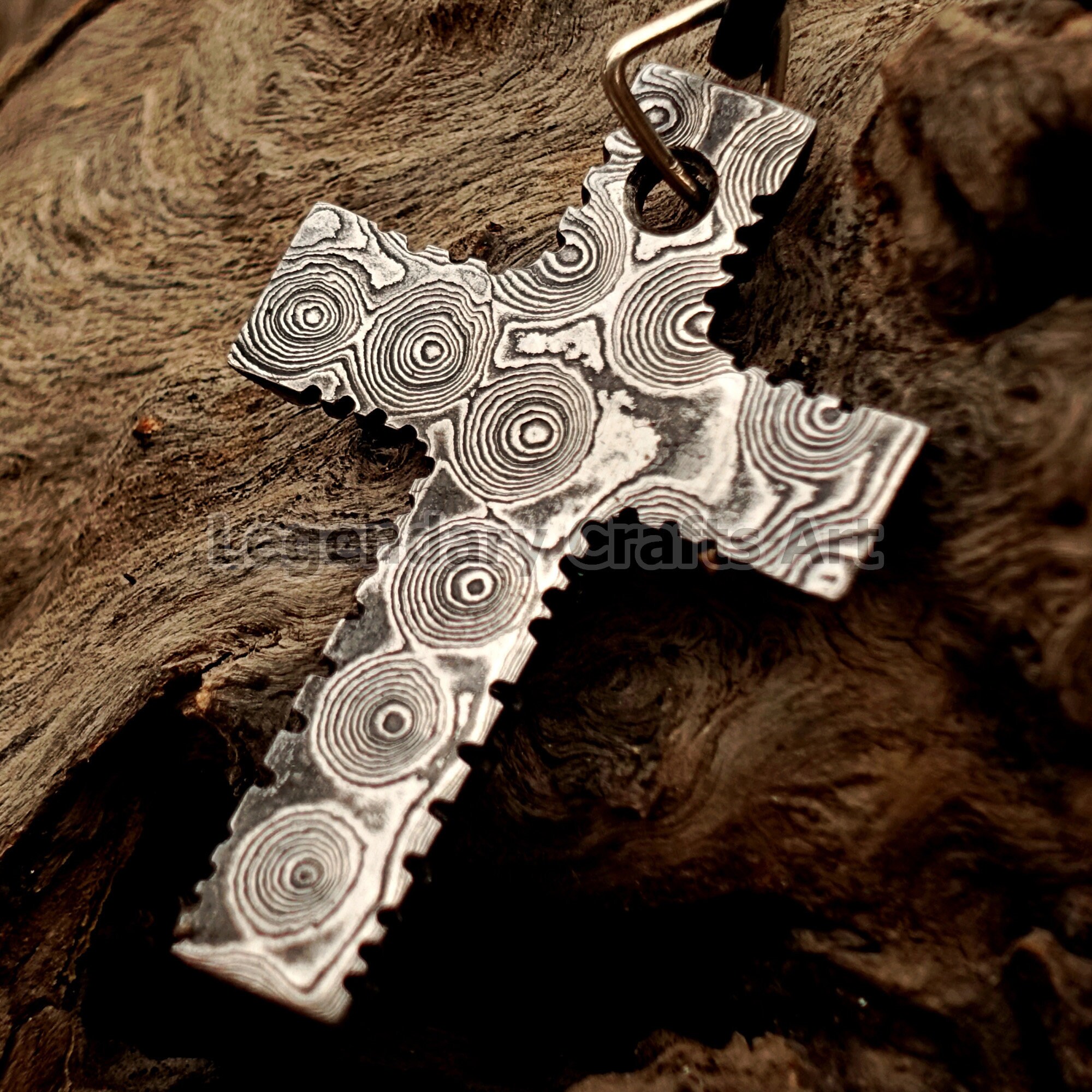 Hand Crafted Damascus Steel Men Christian Necklace, Strength Pendant ...