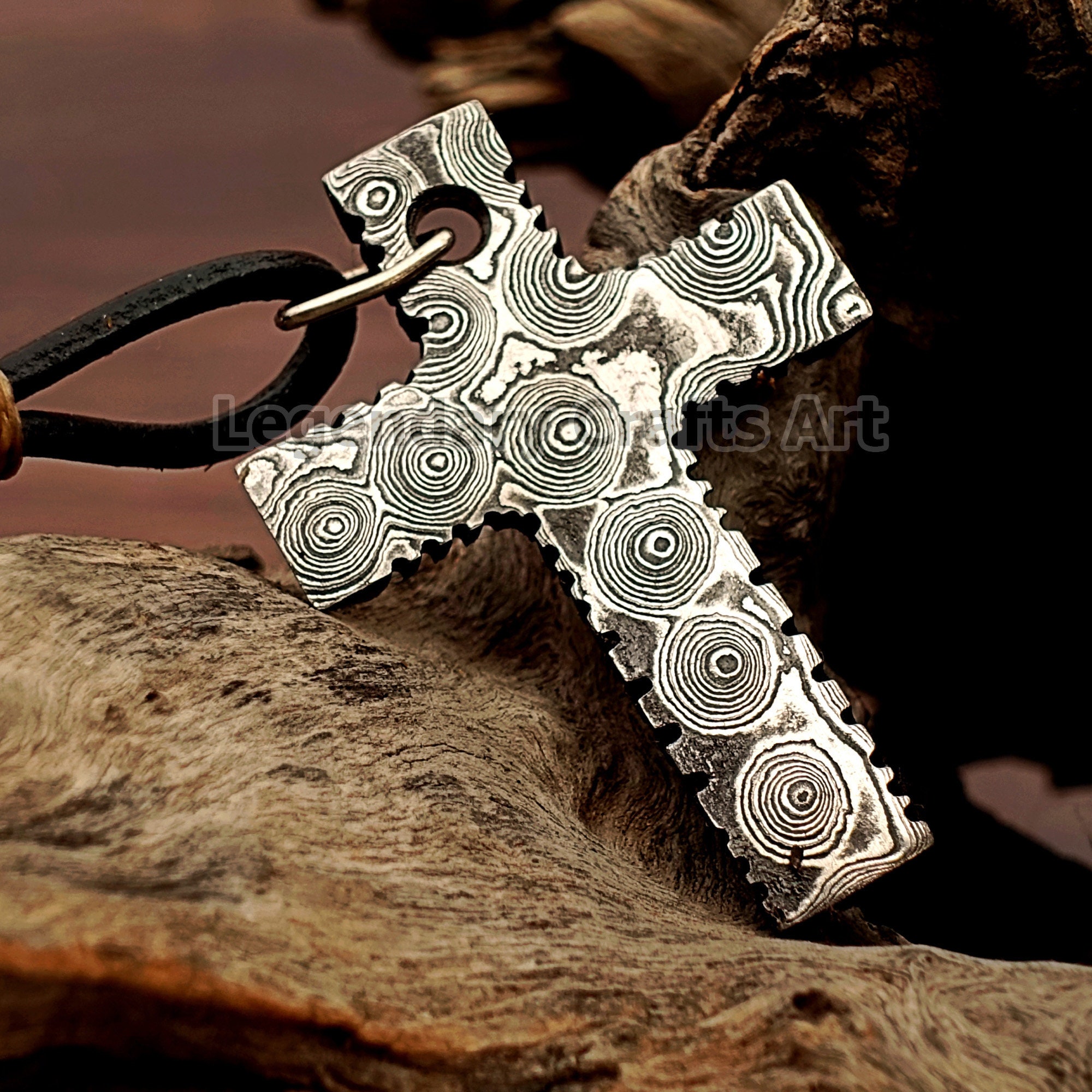 Hand Crafted Damascus Steel Men Christian Necklace, Strength Pendant ...