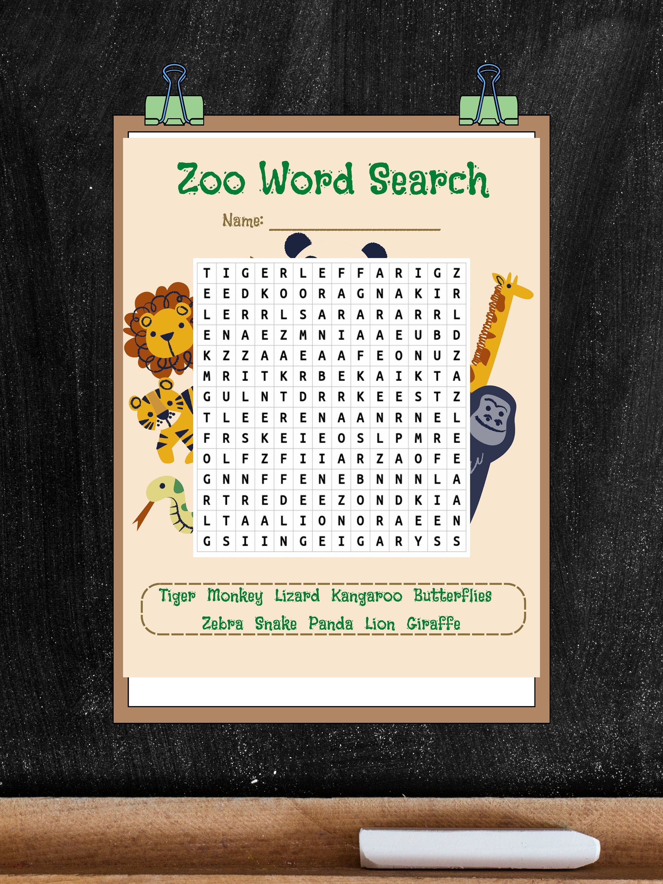 Fun & Easy Kids Zoo Word Search 10 Words Printable PDF Instant Download ...