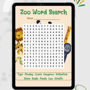 Fun & Easy Kids Zoo Word Search 10 Words Printable PDF Instant Download ...