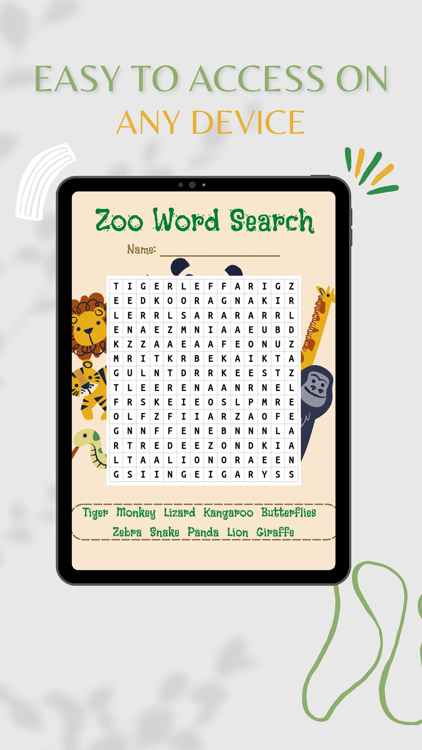 Fun & Easy Kids Zoo Word Search 10 Words Printable PDF Instant Download ...