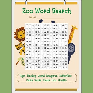 Fun & Easy Kids Zoo Word Search 10 Words Printable PDF Instant Download ...