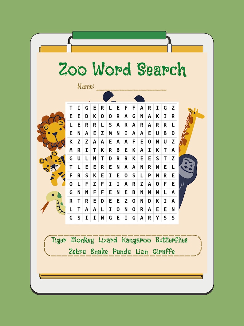 Fun & Easy Kids Zoo Word Search 10 Words Printable PDF Instant Download ...