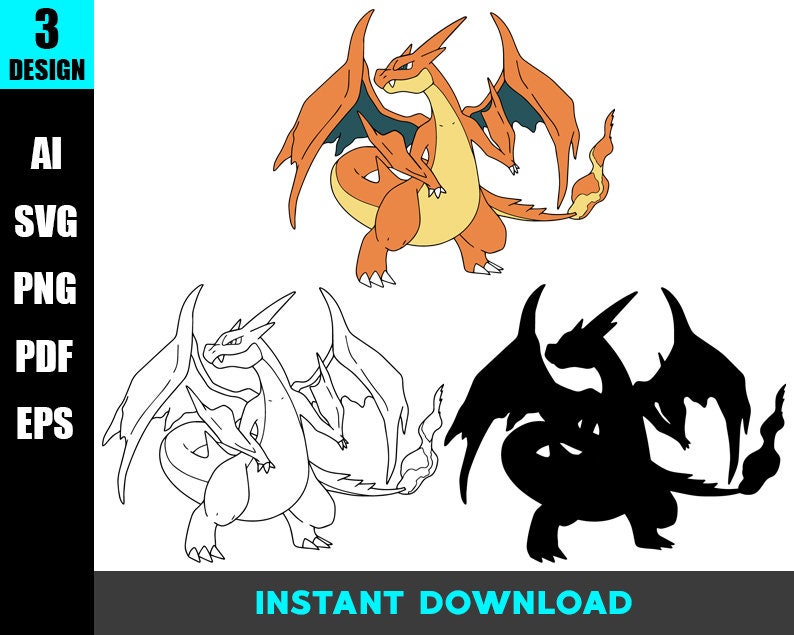 Mega Charizard Y Vector Svg Eps Png Ai Outline - Etsy Australia
