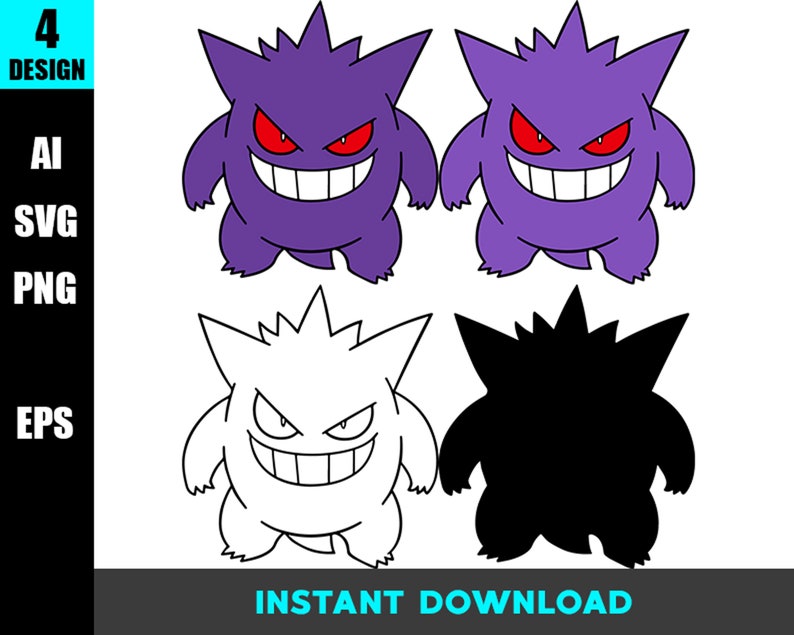 Gengar Shiny Vector Svg Eps Png Ai Outline Cricut - Etsy UK