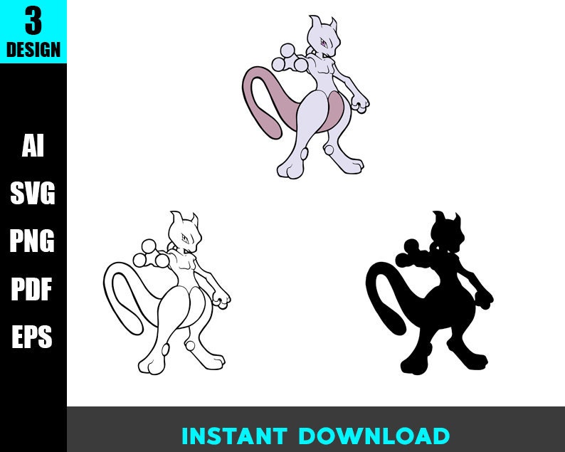 Mewtwo Vector Svg Eps Png Ai Outline Cricut - Etsy Ireland