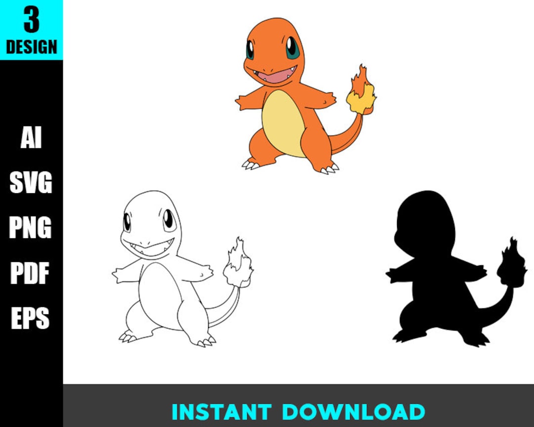 Charmander Vector Svg Eps Png Ai Outline Cricut - Etsy Finland