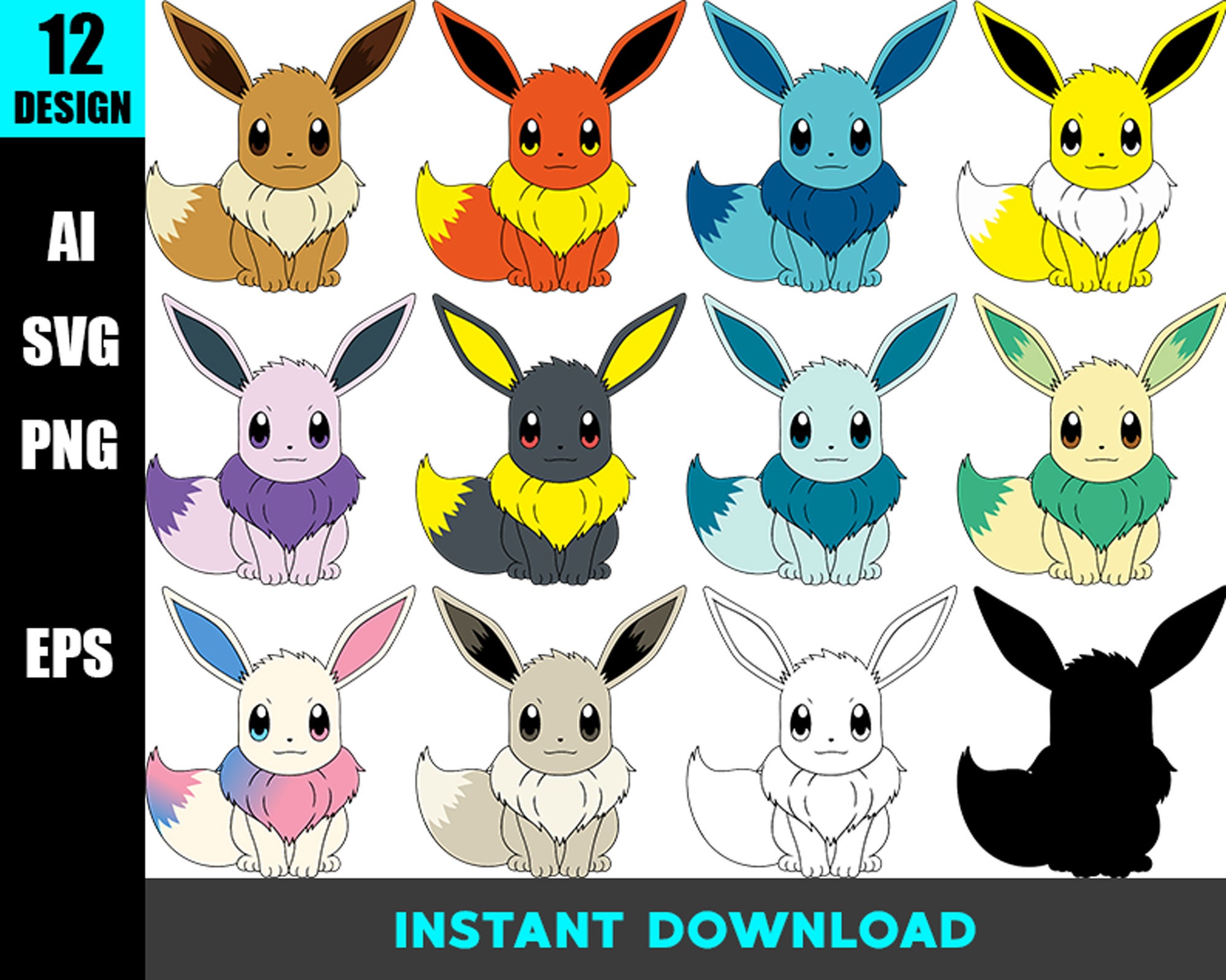 Eevee Vector Svg Eps Png Ai Outline Cricut - Etsy