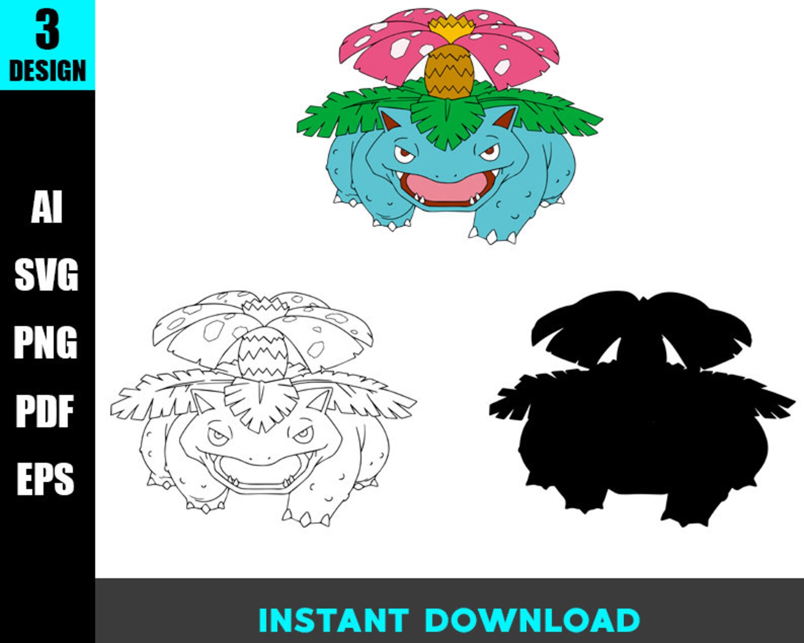 Venusaur Vector Svg Eps Png Ai Outline Cricut - Etsy