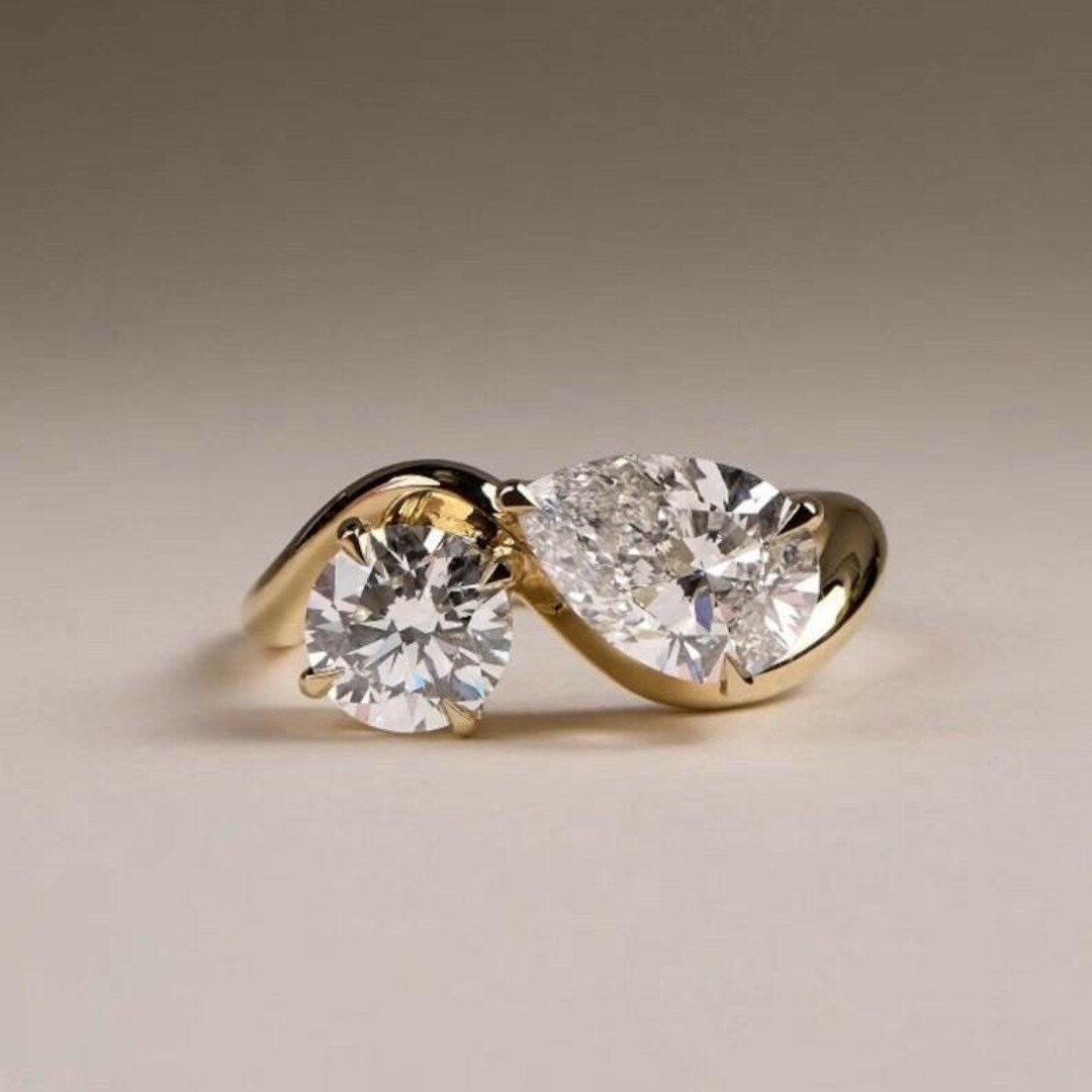 Bypass Set Two Stone Engagement Ring Toi Et Moi Pear and Round Cut ...