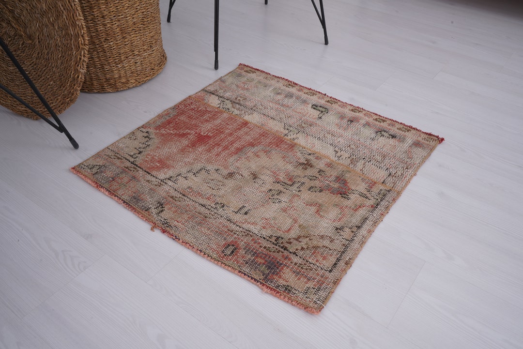 2x2 Rug, Vintage Small Rug, Small Turkish Rug, Small Oushak Rug, Door ...