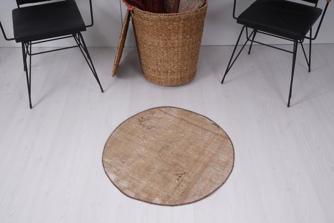2x2 Round Rug, Turkish Small Rug, Small Oushak Rug, Small Vintage Rug ...