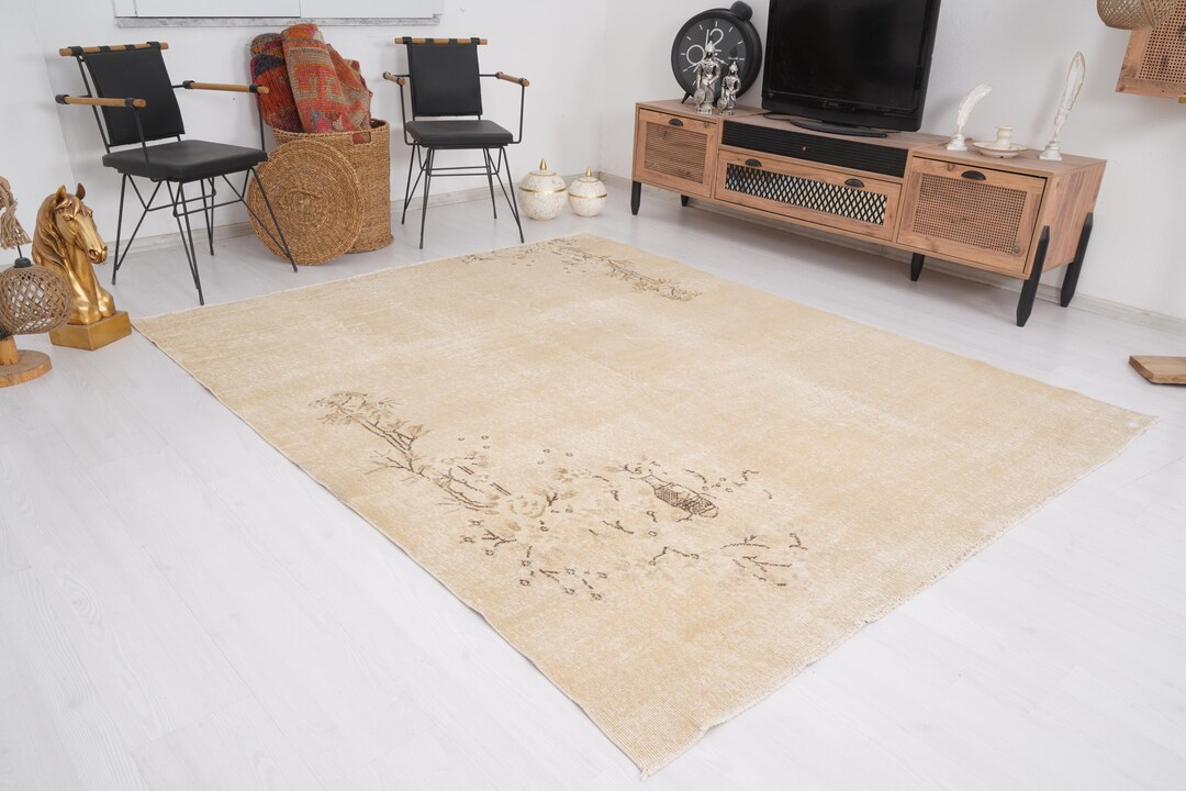 7x8 Rug, Handmade Turkish Rug, Vintage Rug 7x8, Muted Oushak Rug ...