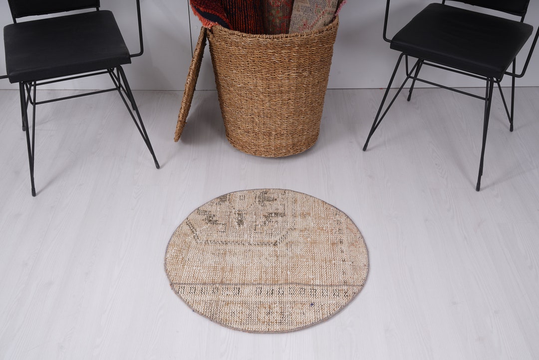 2x2 Round Rug, Turkish Small Rug, Small Oushak Rug, Small Vintage Rug ...
