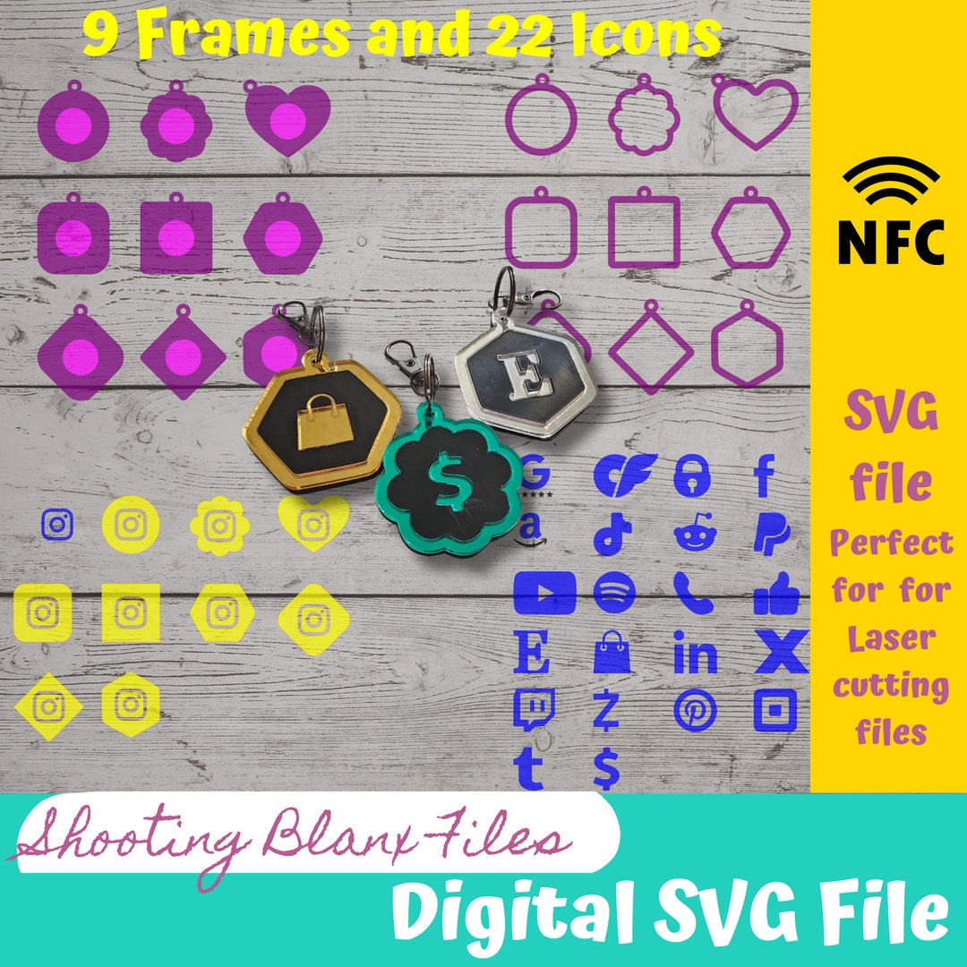 Social Media NFC Keychain SVG: Customizable Icon Frames (digital File ...