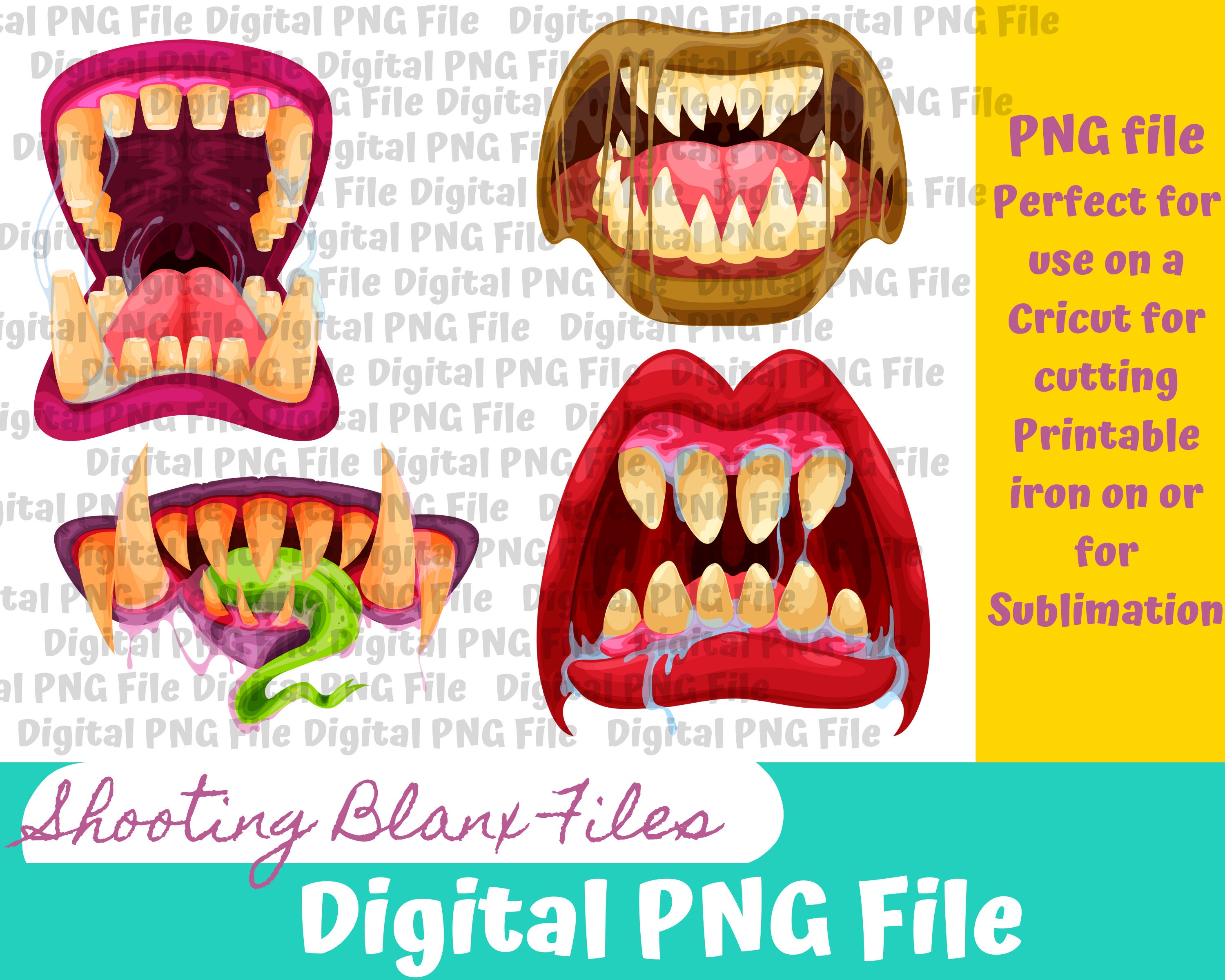 Monster Mouth Bundle PNG Files for Sublimation or for Creating ...
