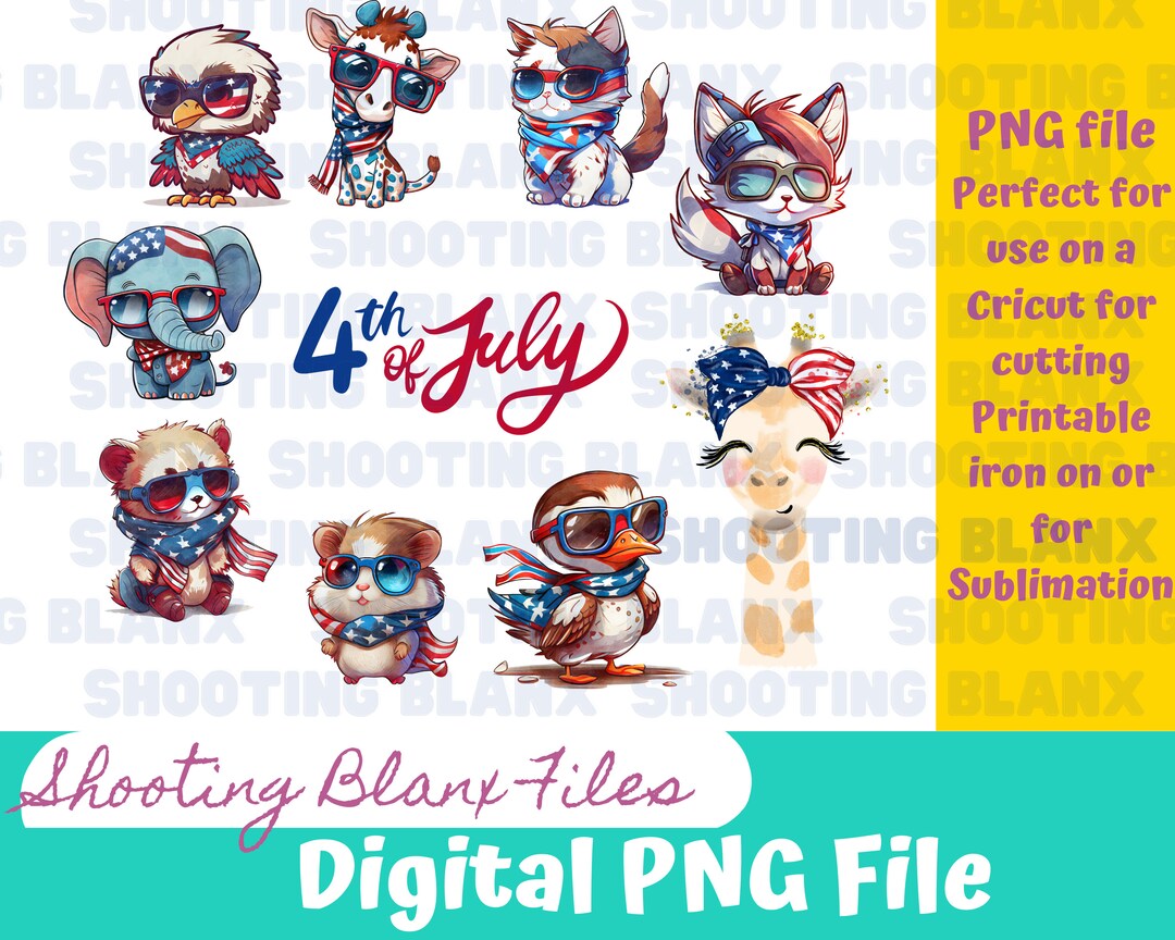 4th of July Animal Bundle PNG Files for Sublimation or for Creating ...
