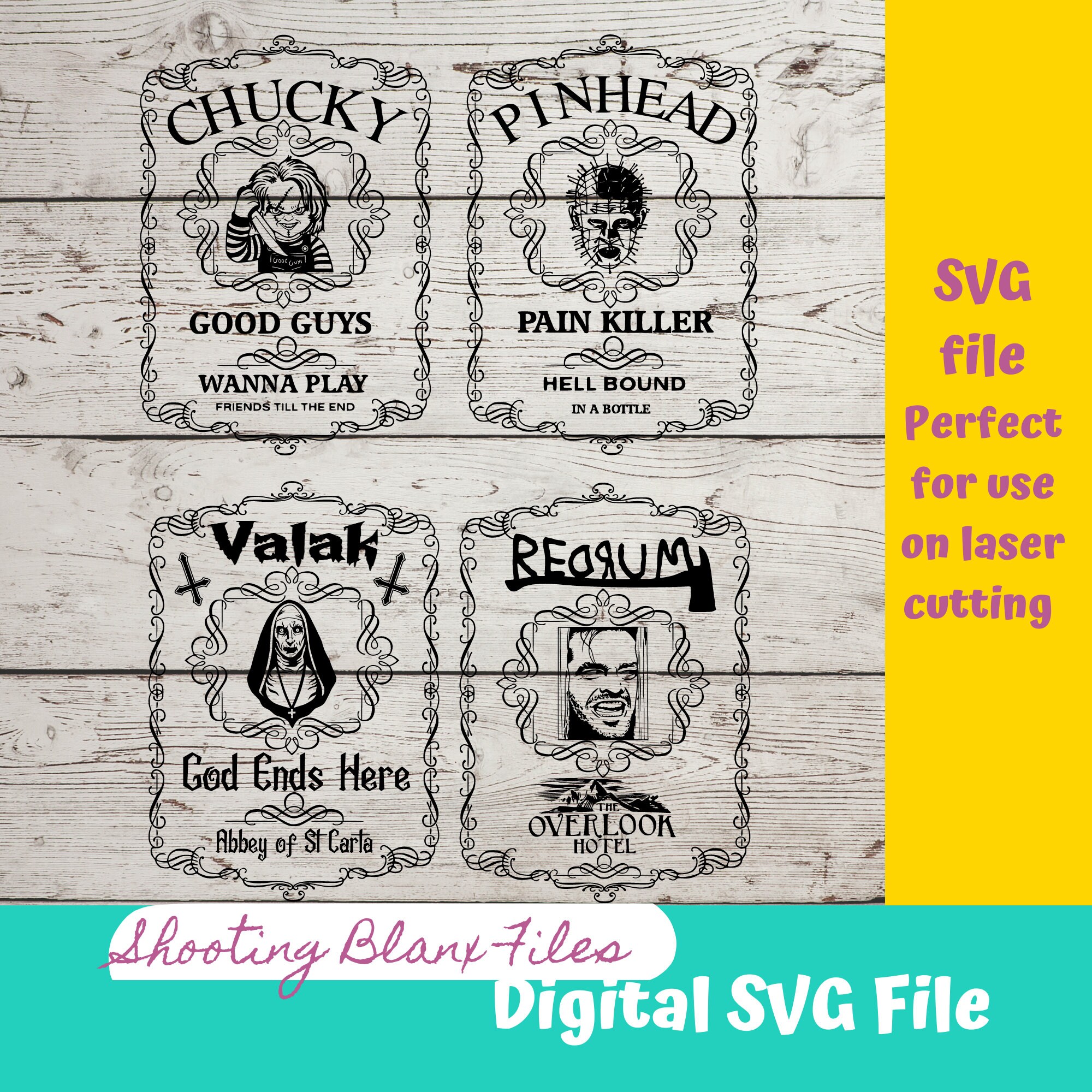 Horror Whiskey Flask Labels SVG Files: Halloween Engraving Designs ...