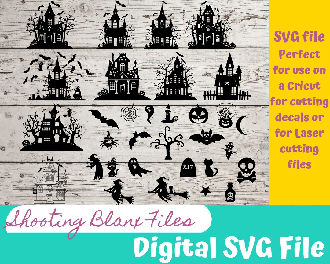 Haunted Houses SVG File for Cricut - Laser Glowforge, Scary, Halloween ...