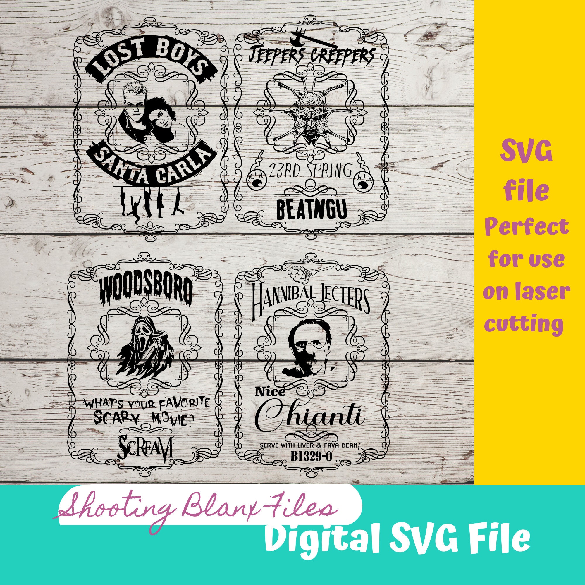 Horror Whiskey Flask Labels SVG Files: Halloween Engraving Designs ...