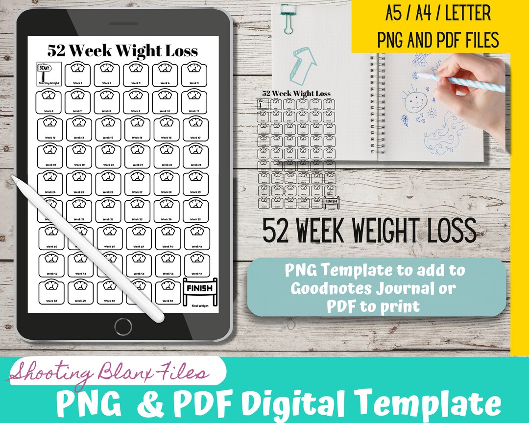 52 Week Weight Tracker / Year at a Glance Tracker / Weight Loss ...
