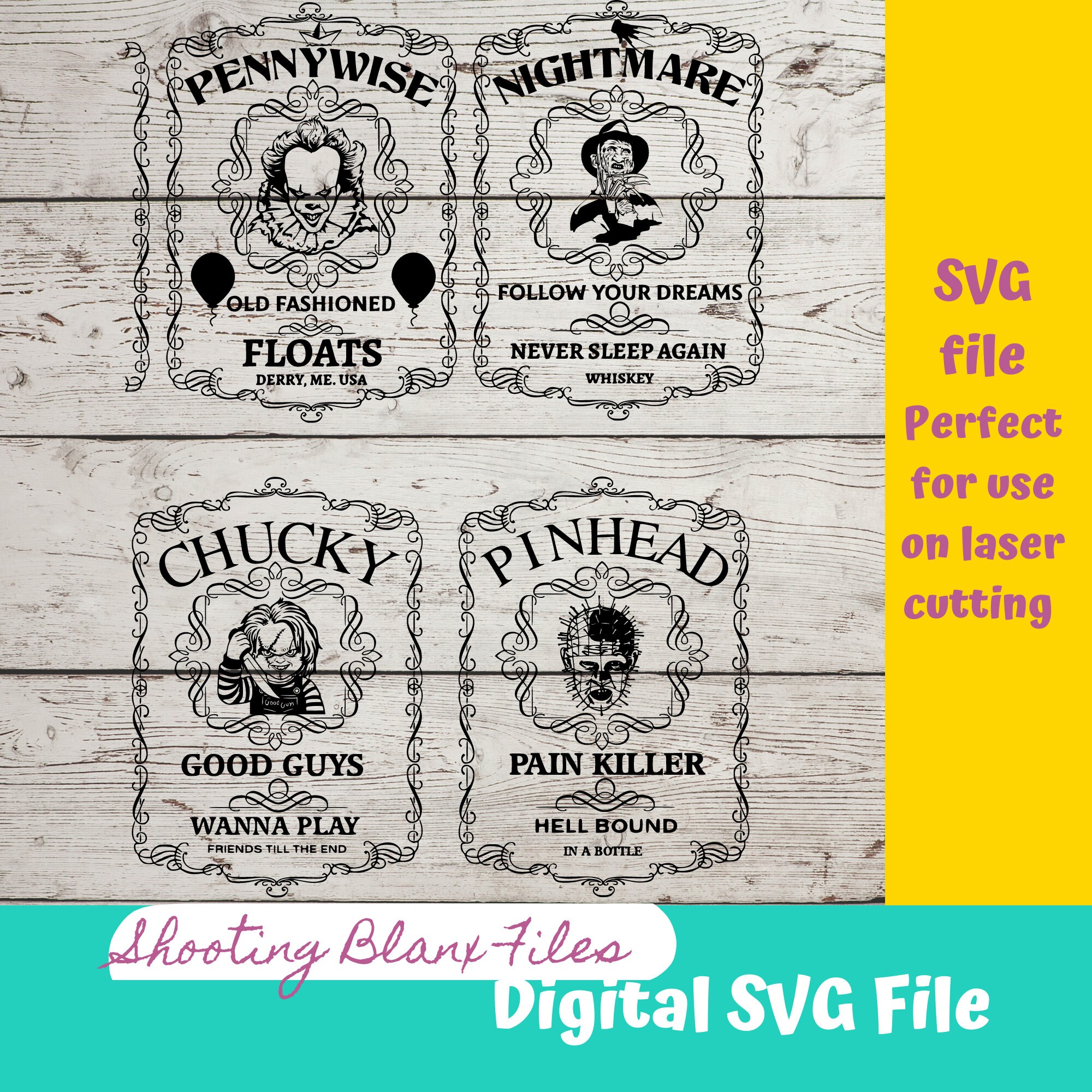 Horror Whiskey Flask Labels SVG Files: Halloween Engraving Designs ...