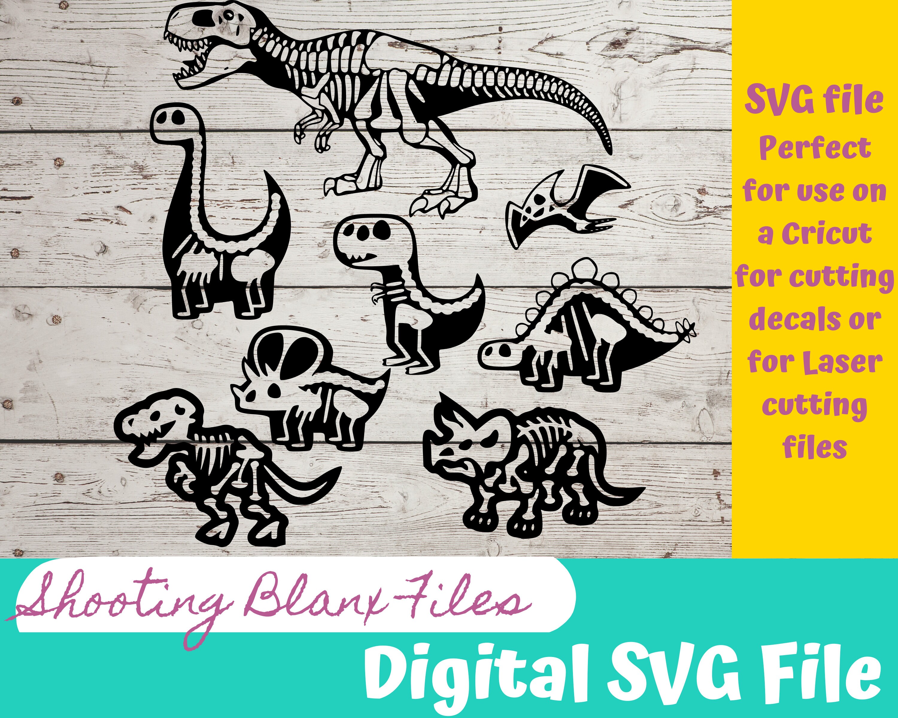 Dinosaur Skeleton SVG Bundle: Cricut, Silhouette, Glowforge (digital ...