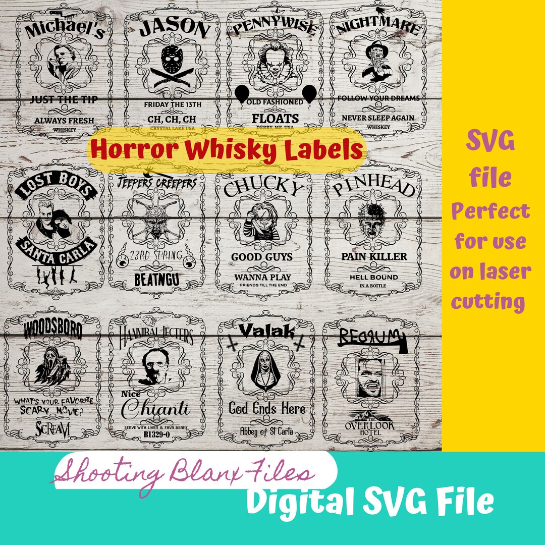 Horror Whiskey Flask Labels SVG Files Halloween Whisky Glowforge ...