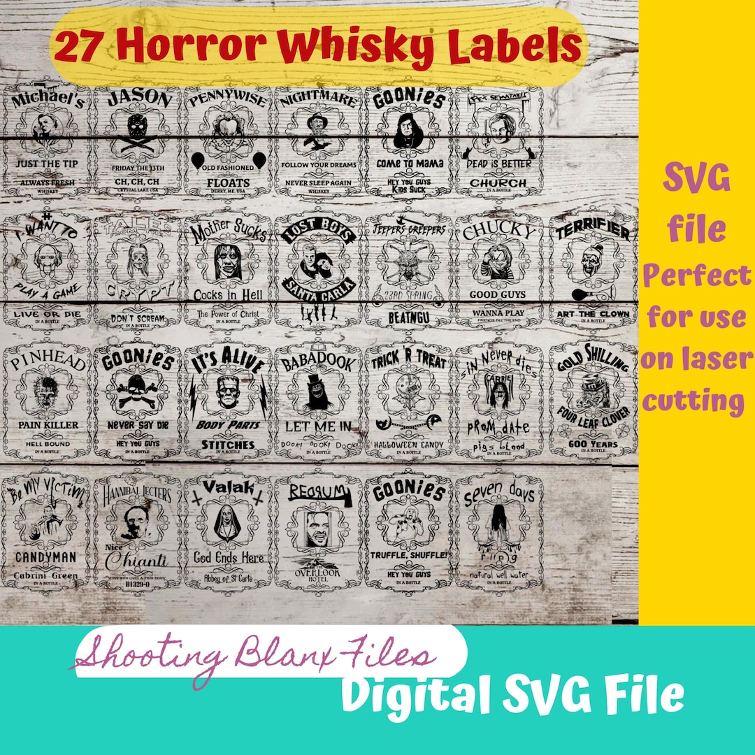 Horror Movie Whiskey Flask Labels: Halloween SVG Cut Files (digital ...
