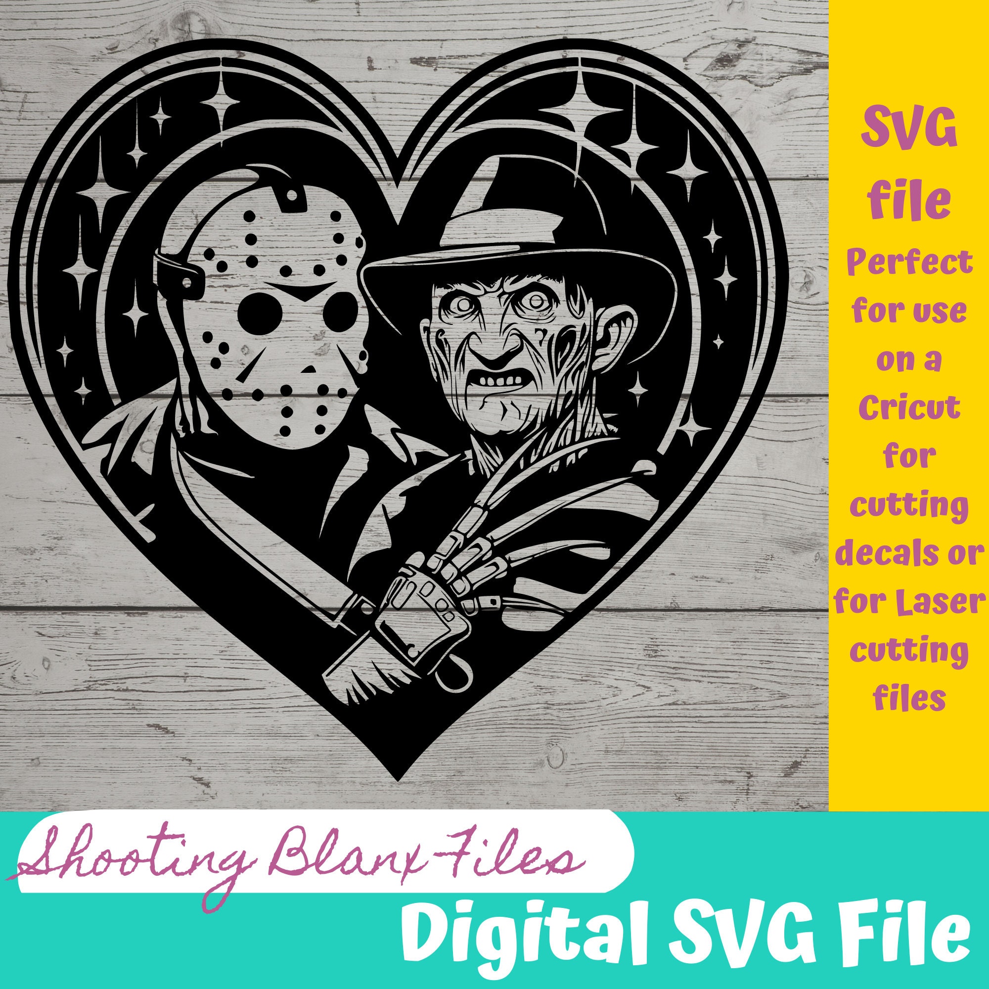 Freddy & Jason Heart SVG File: Horror Movie Cricut, Glowforge (digital ...
