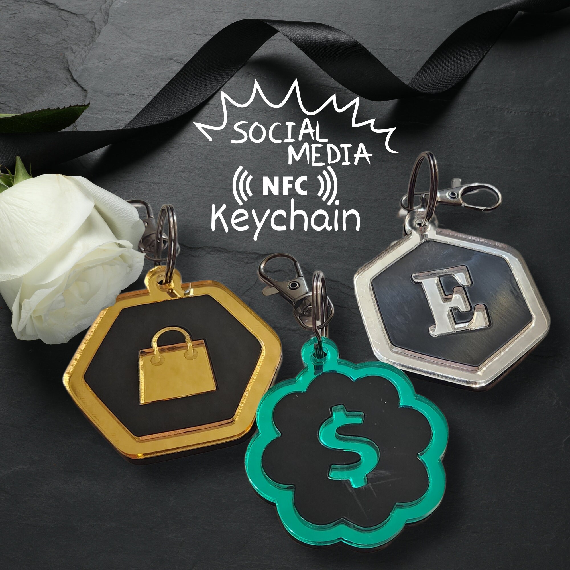 Social Media NFC Keychain SVG: Customizable Icon Frames (digital File ...