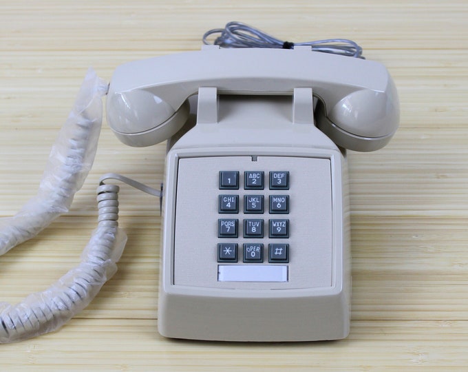 Vintage NEW Working Push Button Desk Phone in Ash Beige by Cortelco ITT New Old Stock, NOS Push ...